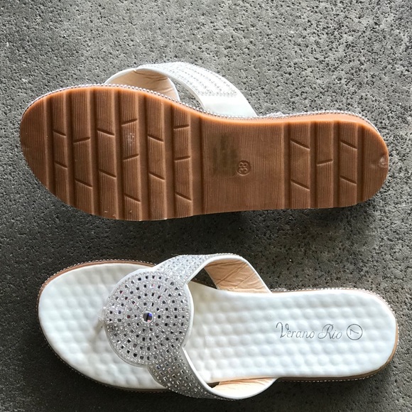 Verano Rio | Shoes | Verano Rio White Bling Thong Flatform Slide Sandal ...